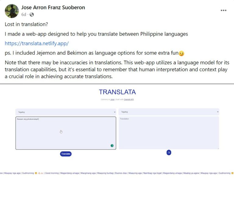 Translata Is A Local Translator Online For Filipino Languages