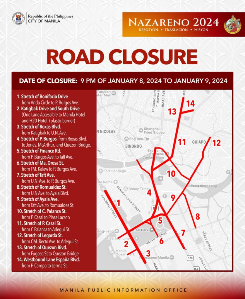 Manila Sets Road Closures For The Black Nazarene Procession